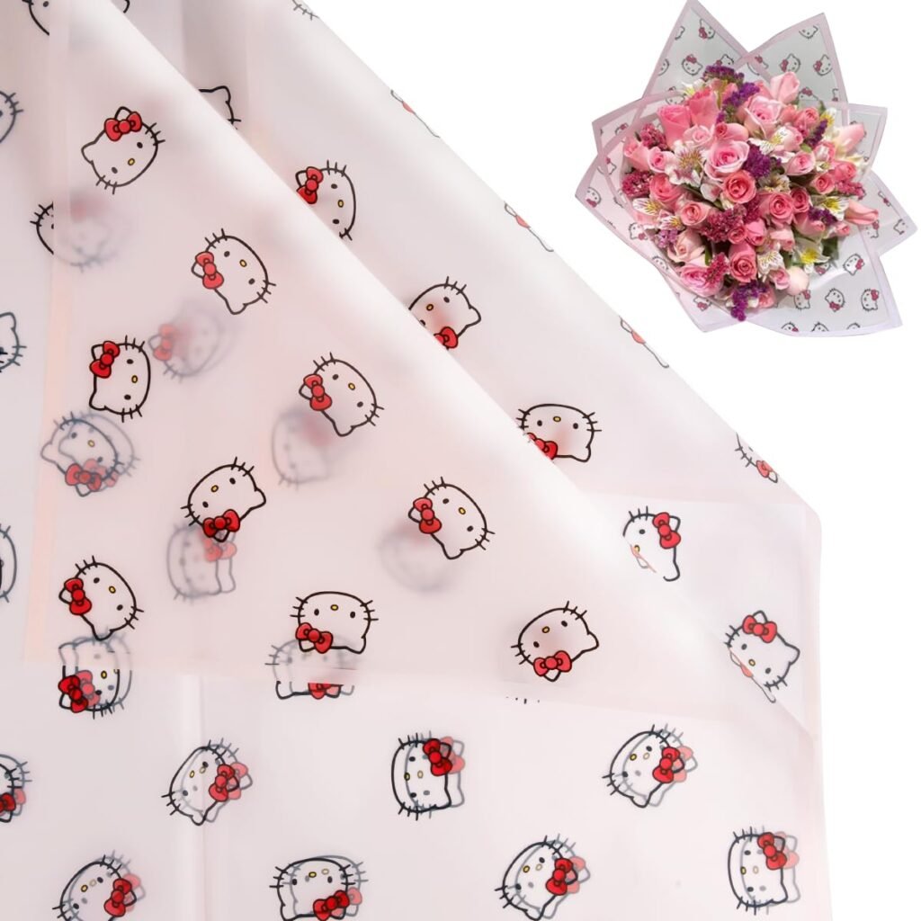 White Hello Kitty Floral Paper Bouquet Wrapping for Birthday