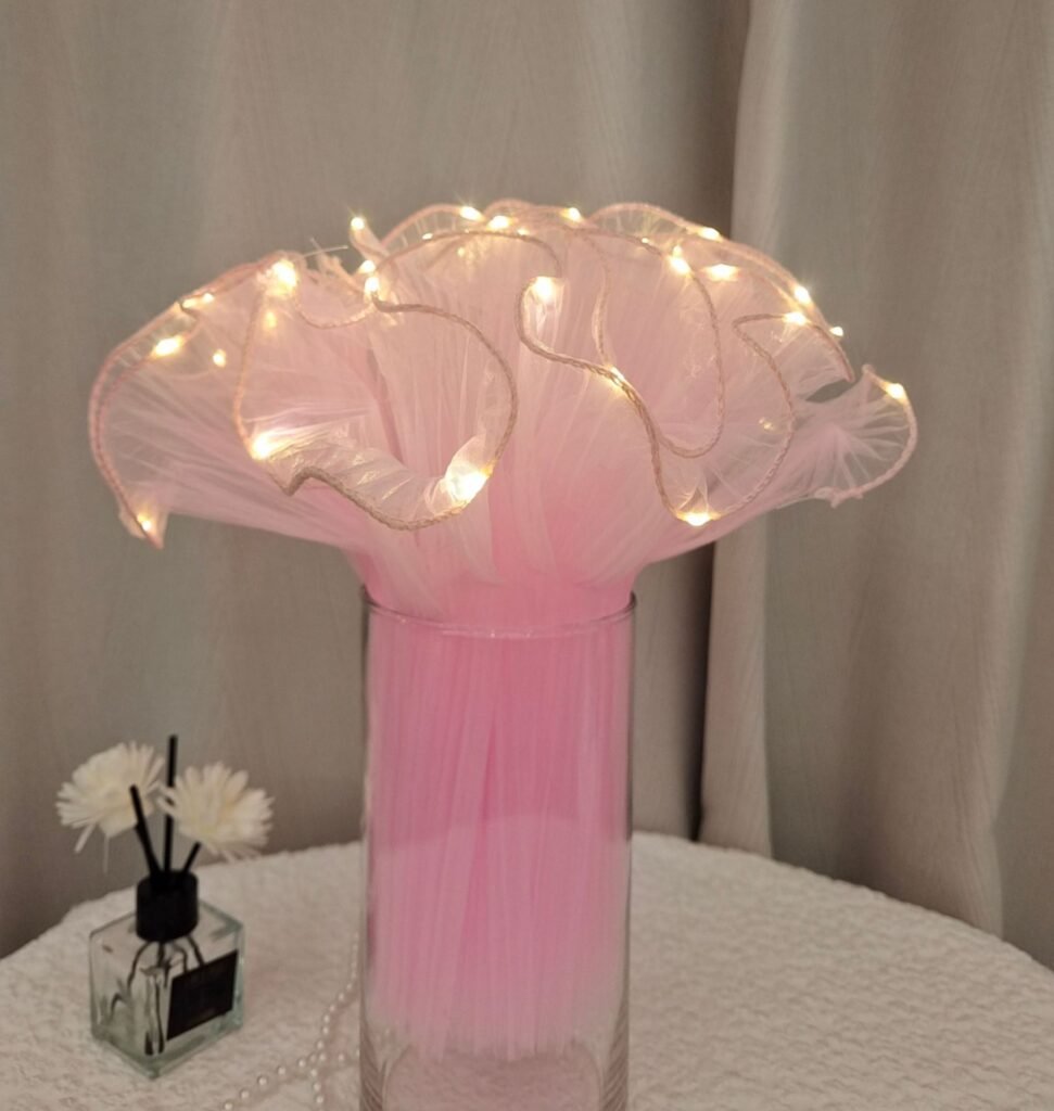 LED Lights Wavy Mesh Wrapped Bouquet for Birthdays