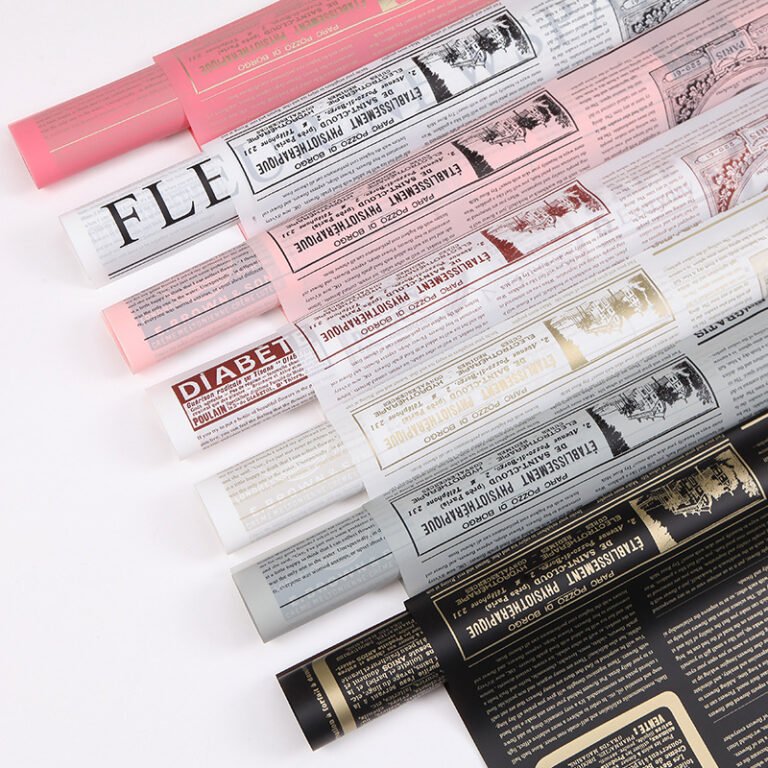 Floral Newspaper Wrapping Paper with Vintage Letter Print